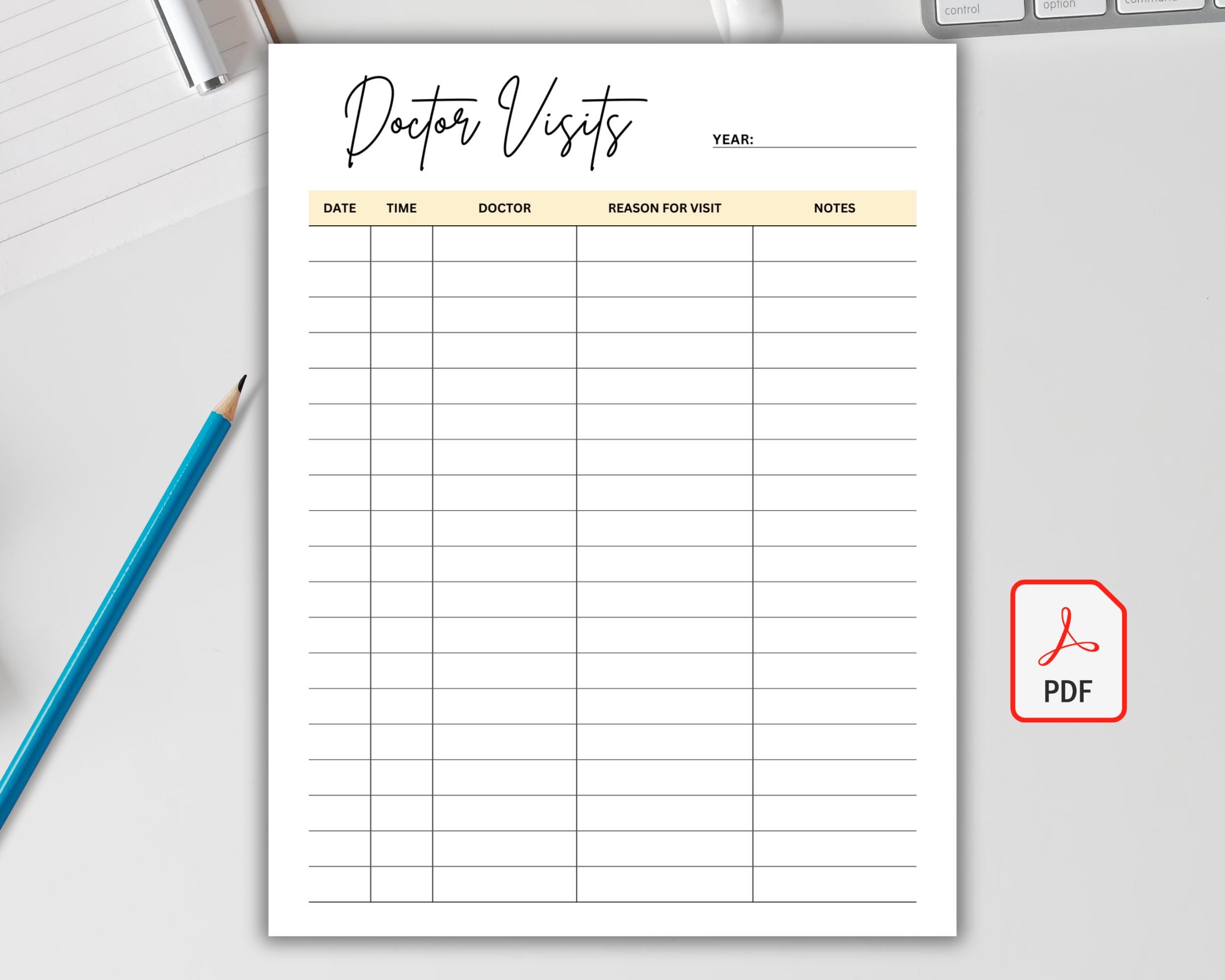 Doctor Visits Tracker Printable Template. Doctor Appointment Log ...