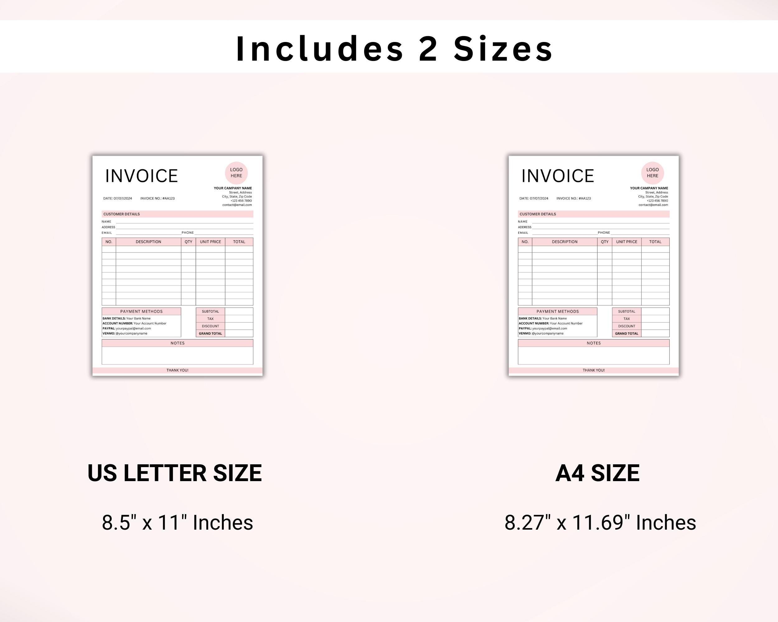 Editable Invoice Template. Invoice Form. Custom Invoice. Small Business ...