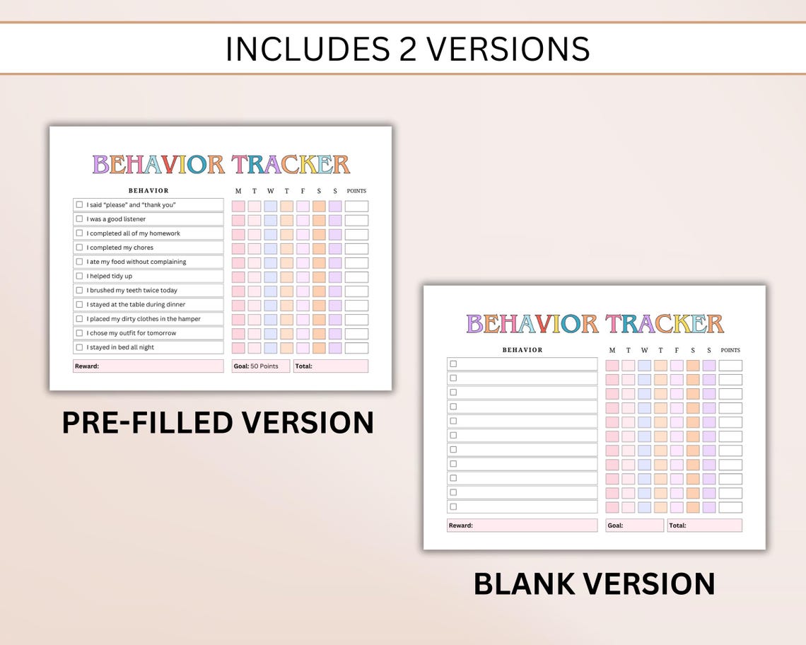EDITABLE Behavior Chart for Kids. Daily Good Behavior Tracking ...