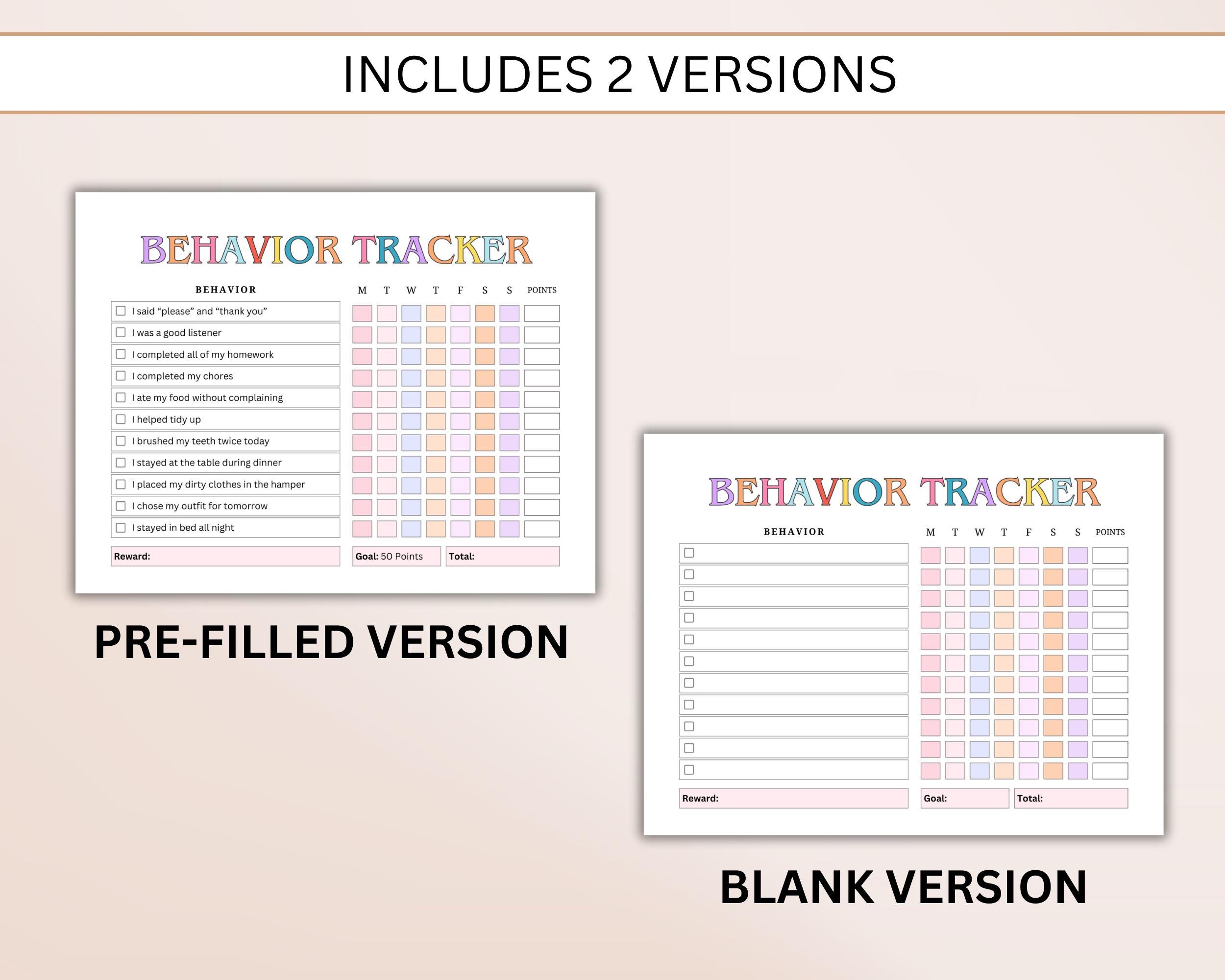 EDITABLE Behavior Chart for Kids. Daily Good Behavior Tracking ...