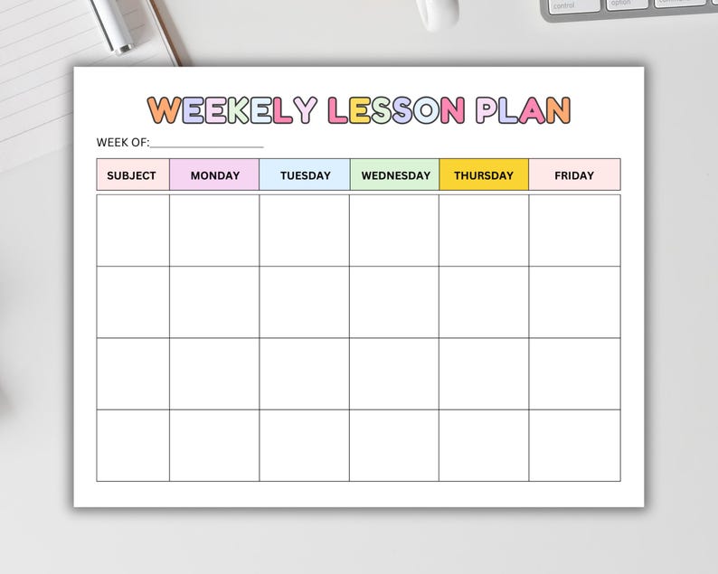 Printable Weekly Lesson Plan for Preschool. Homeschool Teacher Planner ...