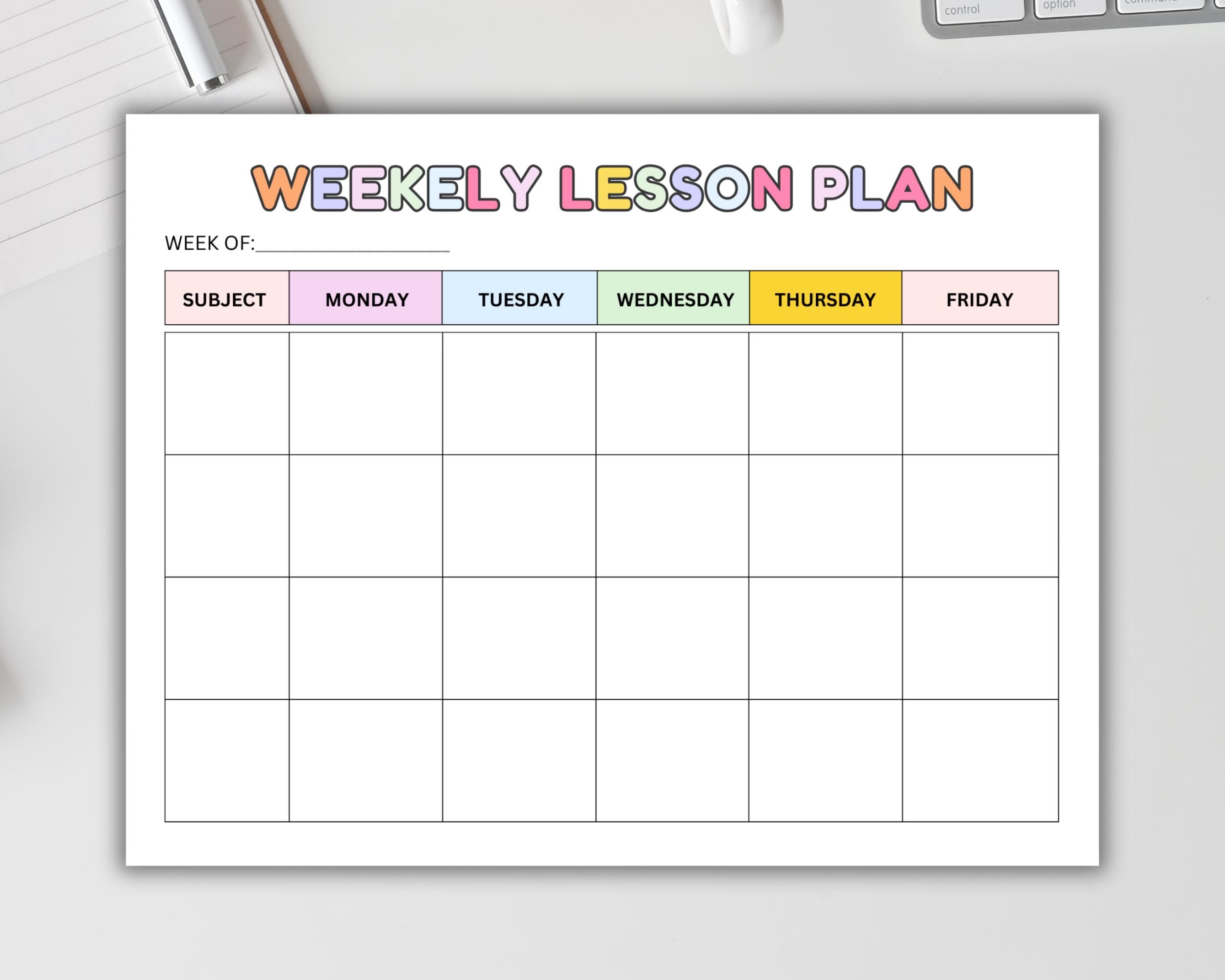 Printable Weekly Lesson Plan for Preschool. Homeschool Teacher Planner ...