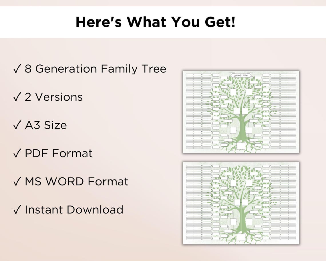 Printable Family Tree Chart - 8 Generations. Family Tree Templates ...