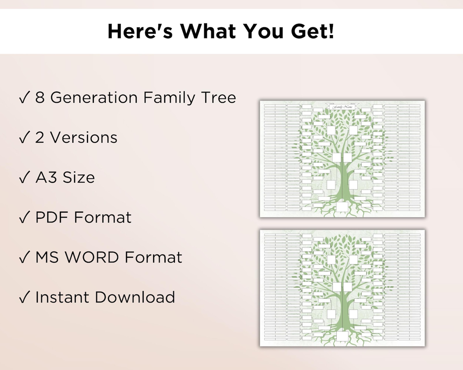 Printable Family Tree Chart - 8 Generations. Family Tree Templates ...
