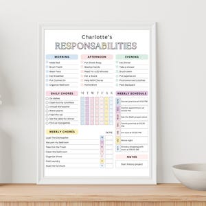Responsibility Chart for Kids. Weekly Chore Chart Schedule Template ...