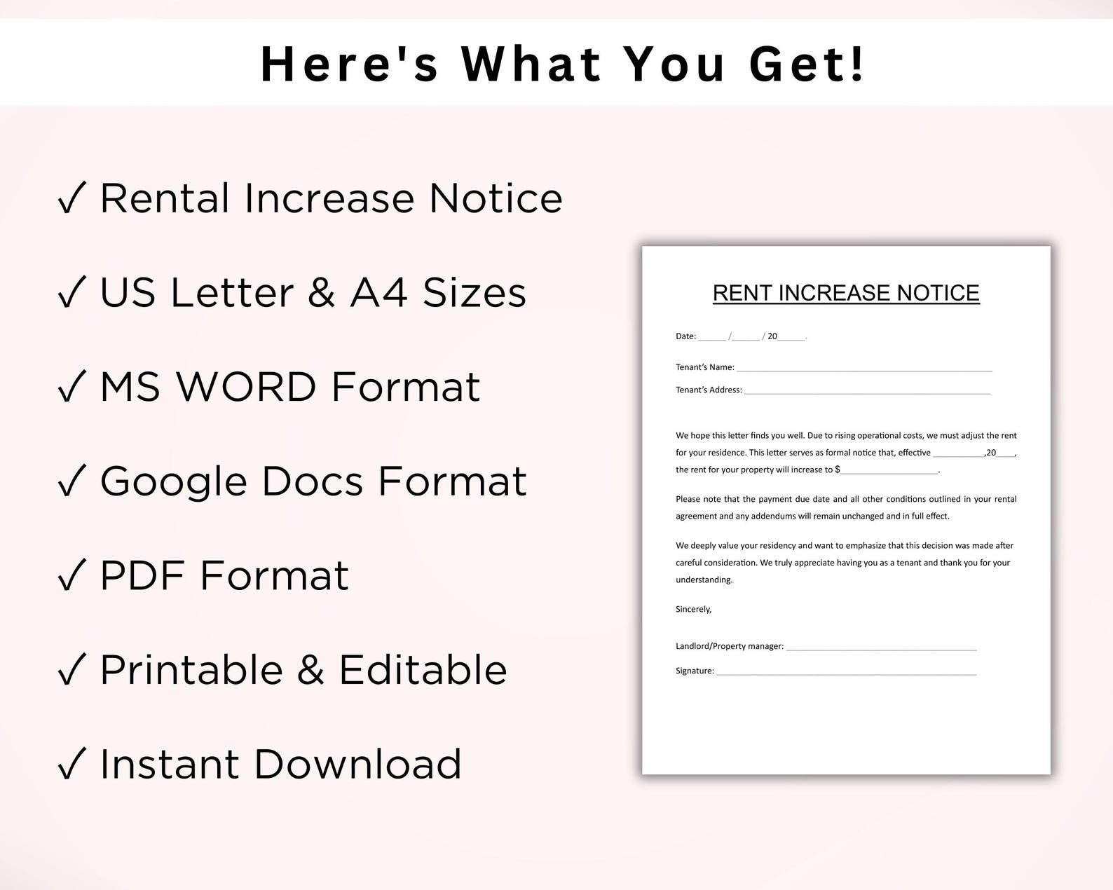 Printable Rental Increase Notice. Rental Increase Form. Rental Increase ...