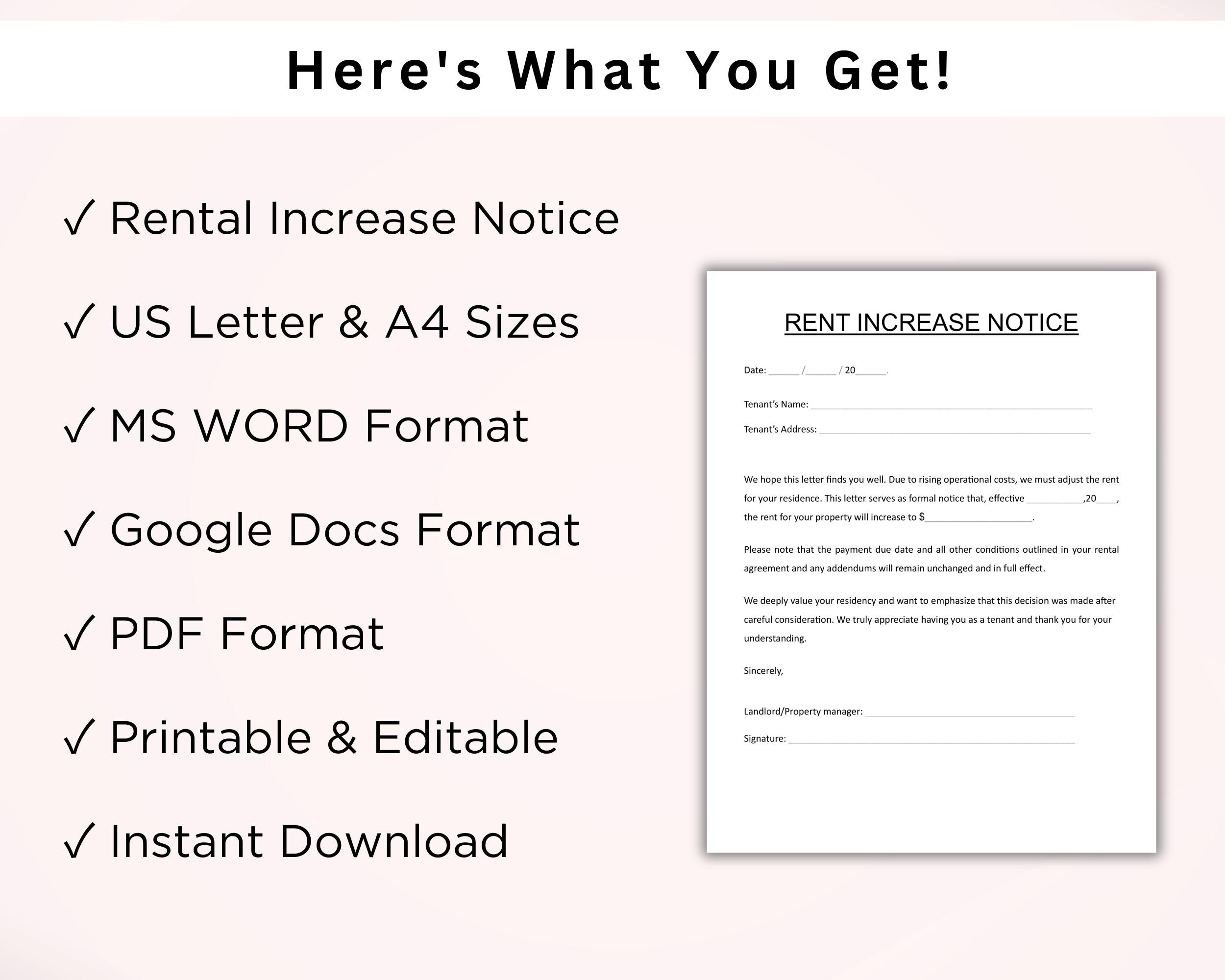Printable Rental Increase Notice. Rental Increase Form. Rental Increase ...