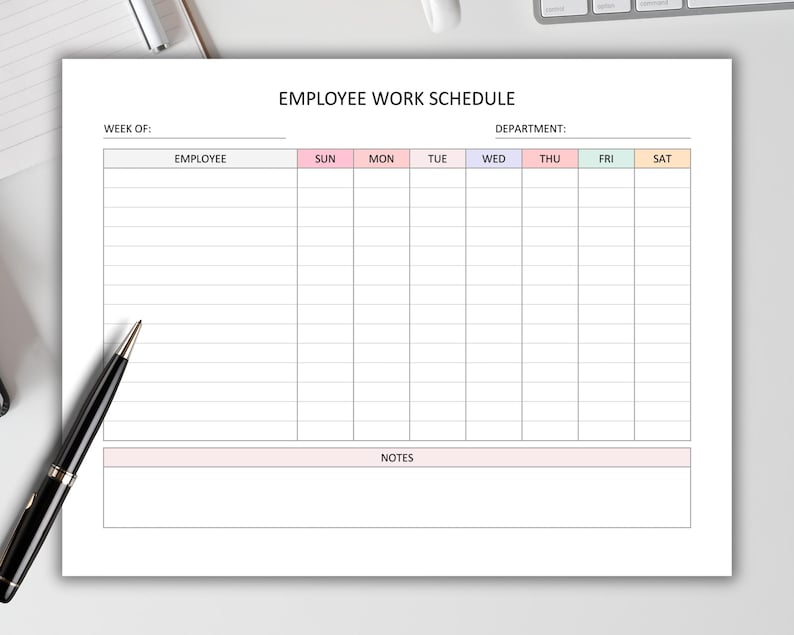 Employee Work Schedule. Printable Employee Time Sheet. Employee Weekly ...