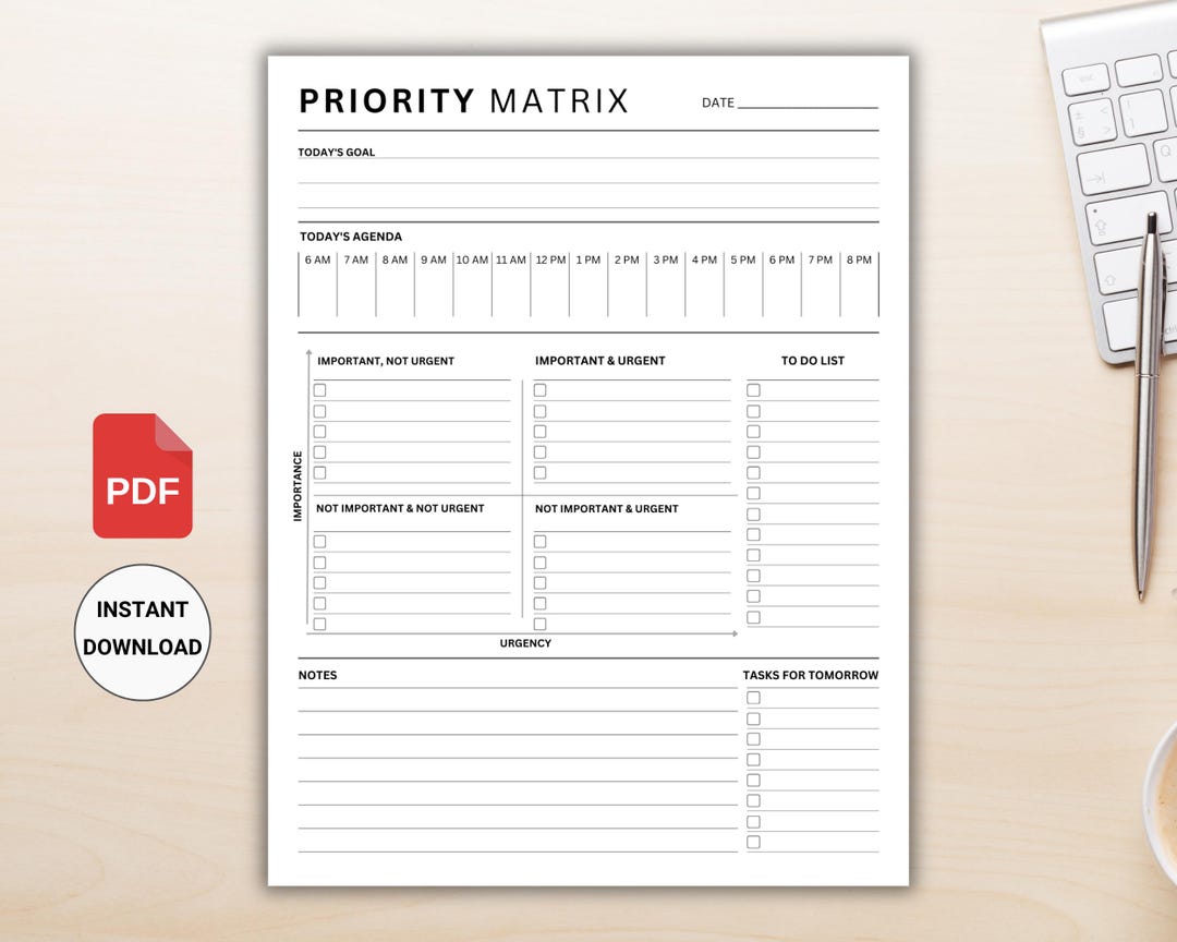 Printable Task Priority Matrix. Decision Matrix. Productivity Planner ...