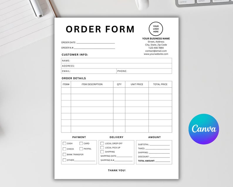 Order Form Editable, Crafters Order Form Template, Craft Business Forms ...