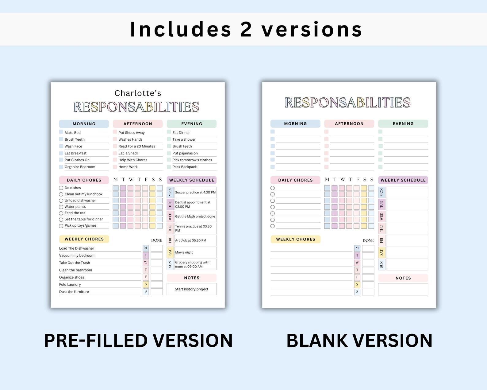 Responsibility Chart for Kids. Weekly Chore Chart Schedule Template ...