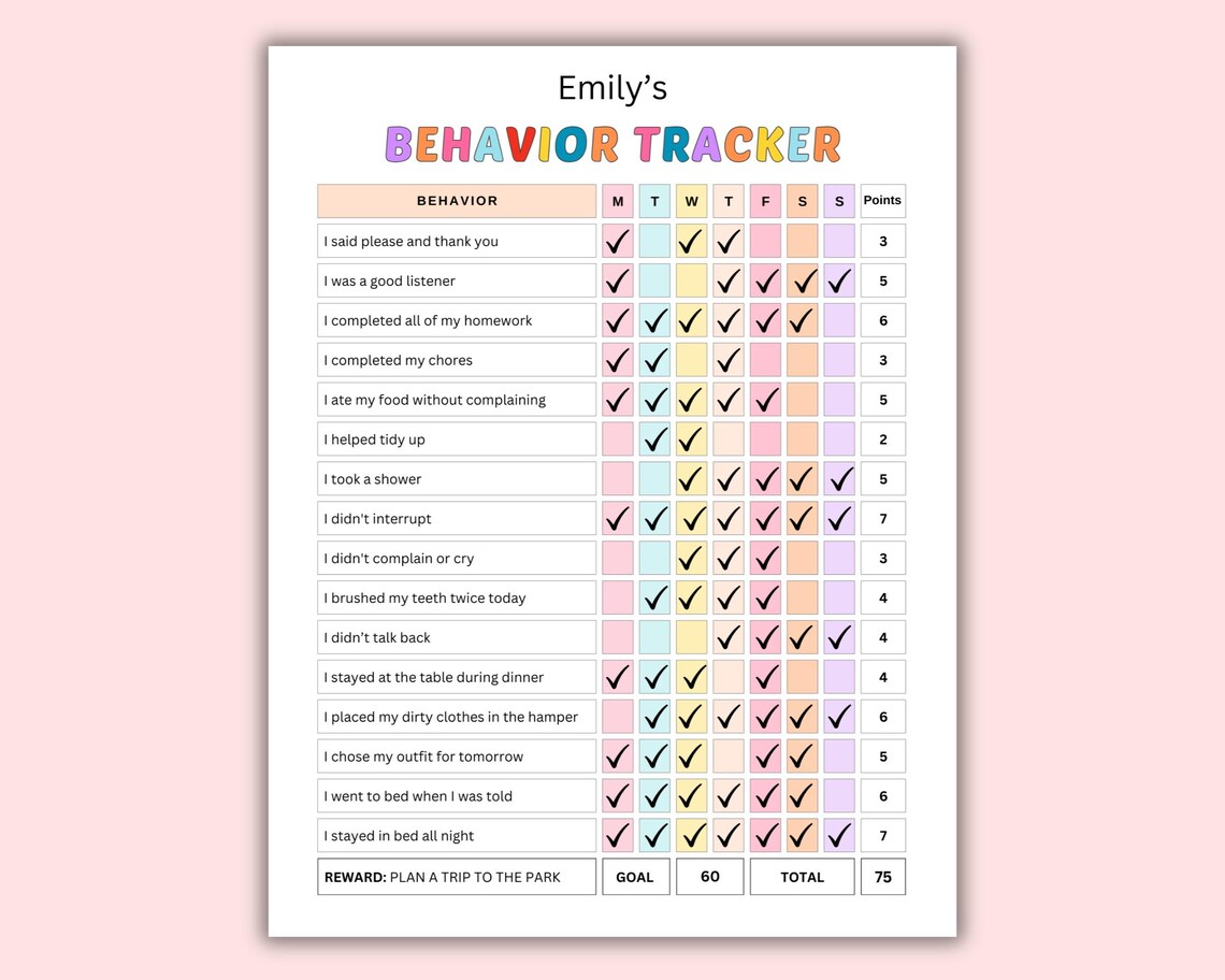Printable Behavior and Chore Chart for Kids at Home. Daily Good ...