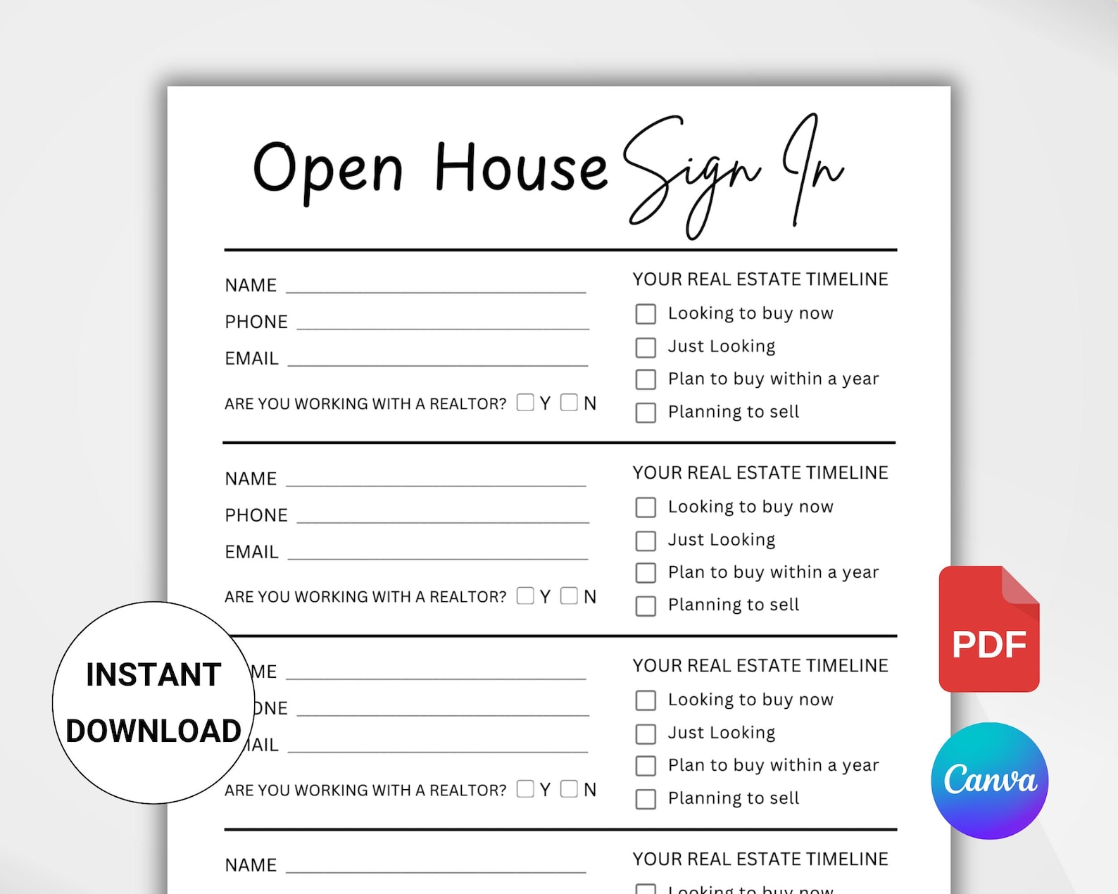 EDITABLE Open House Sign in Sheet. Printable Real Estate Marketing ...