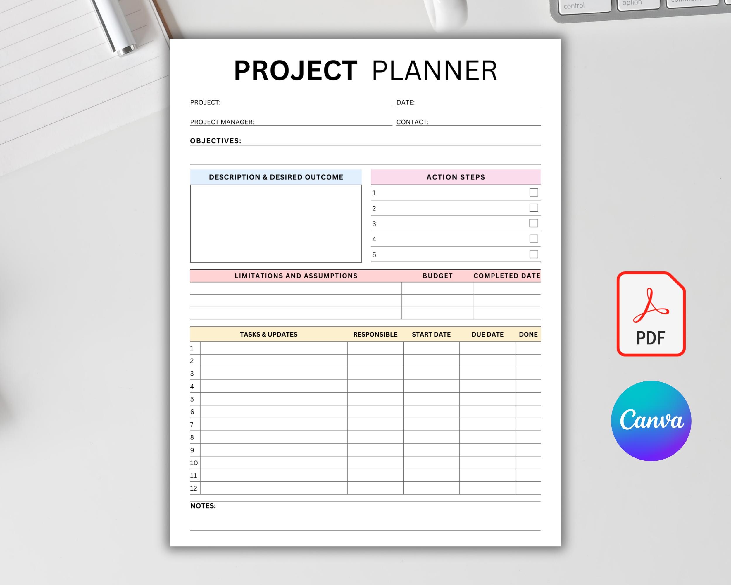 Simple Project Planner EDITABLE, Printable Project Planning Templates ...