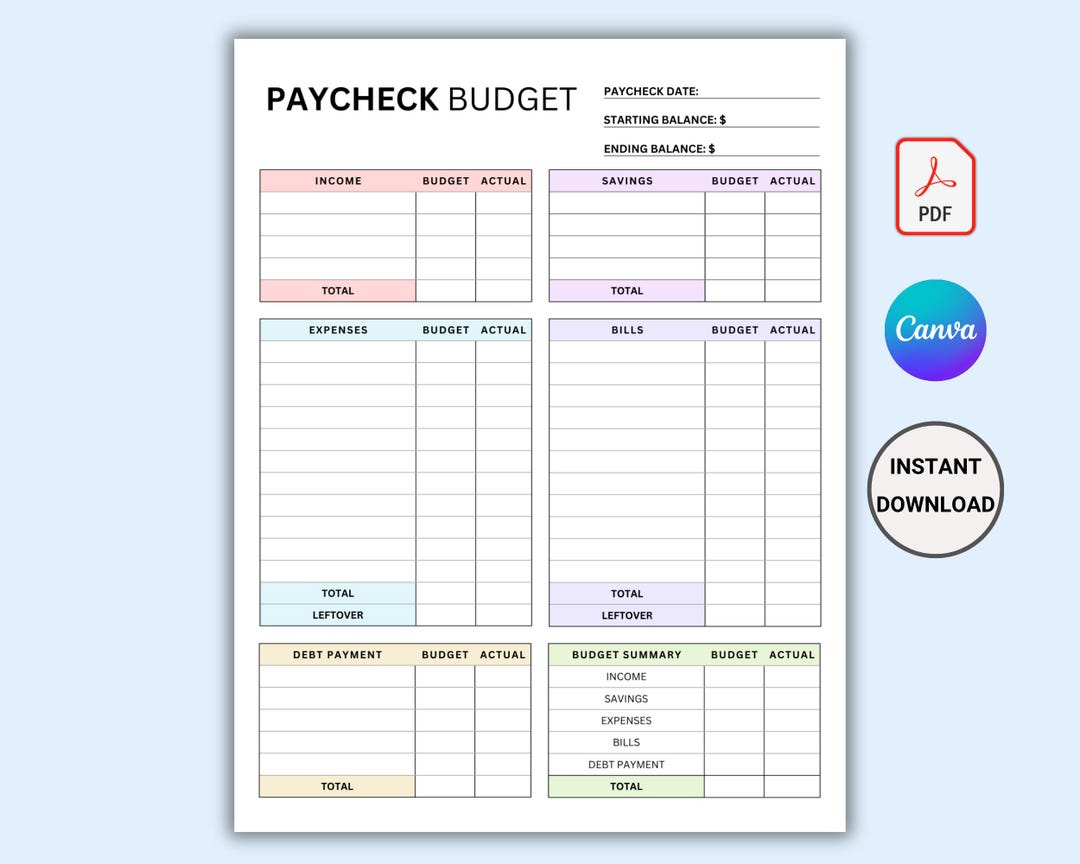 Paycheck Budget Planner Printable, Budget by Paycheck Template, Budget ...