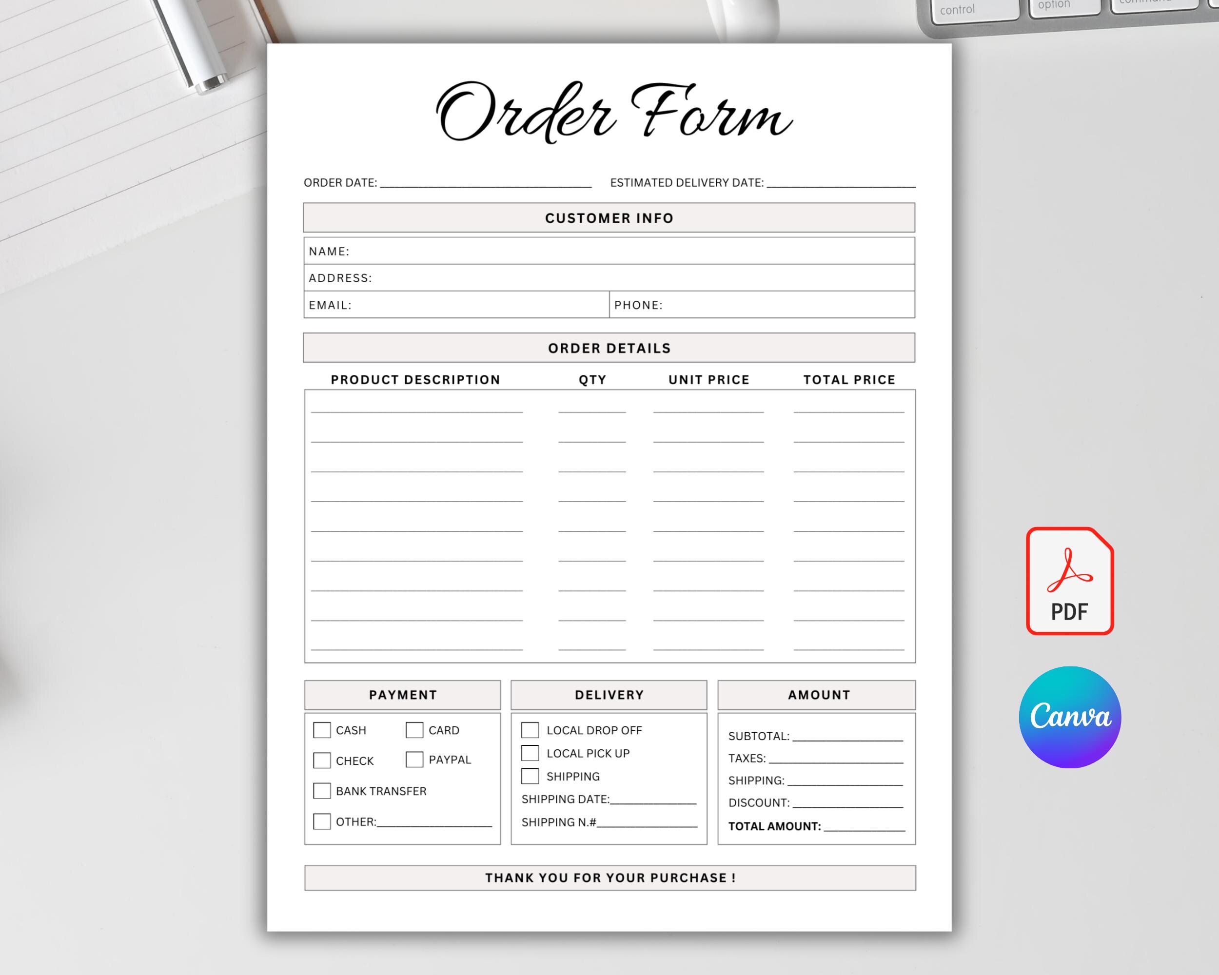 Order Form Editable. Custom Order Form. Crafters Order Form Template ...