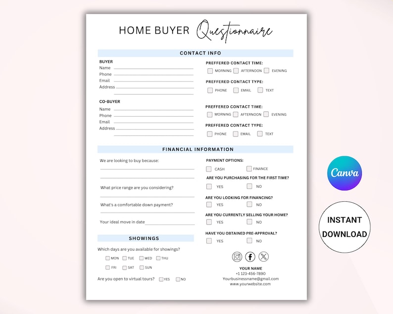 Real Estate Buyer Questionnaire | Editable Client Form | Home Buyer ...