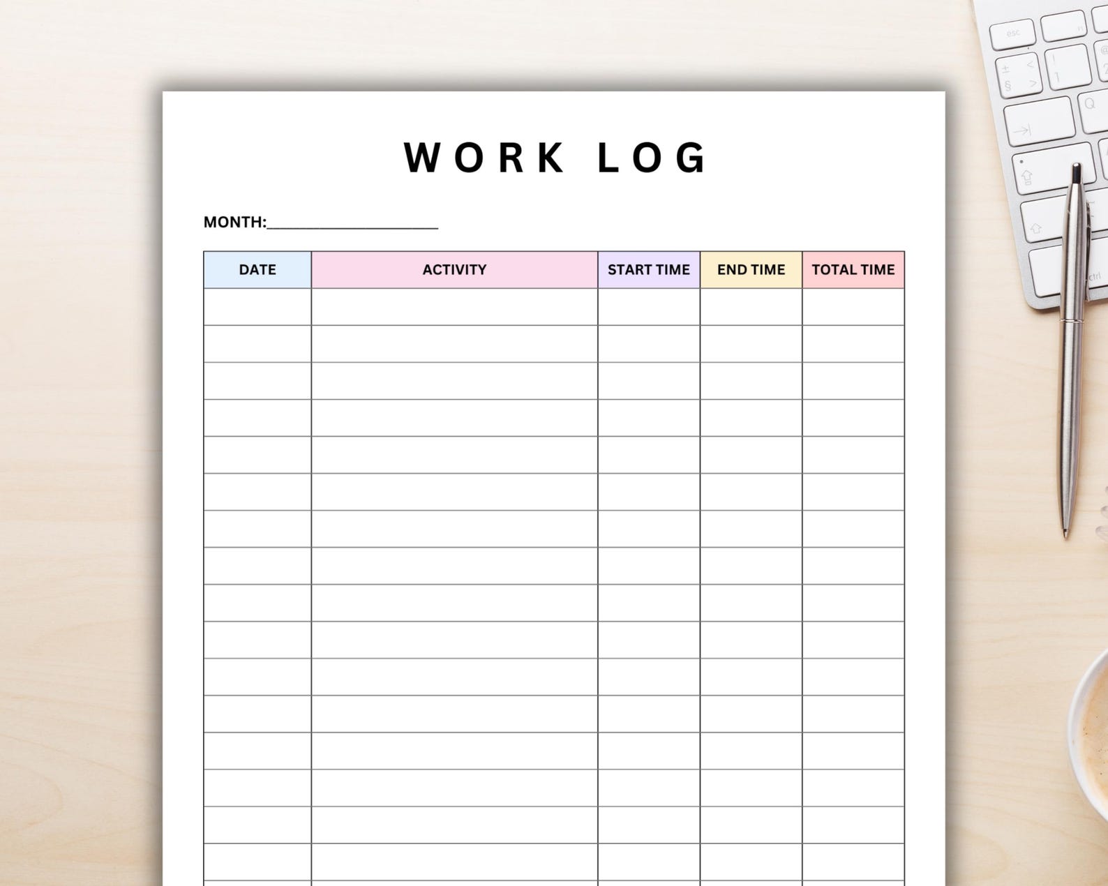 Printable Work Log for Work. Time Log. Time Tracker. Working Hours Log ...