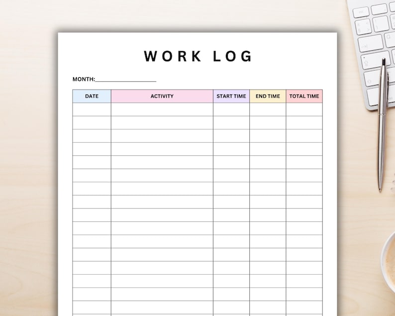 Work Time Log Printable Template. Time Sheet Log. Time Tracker. Daily ...