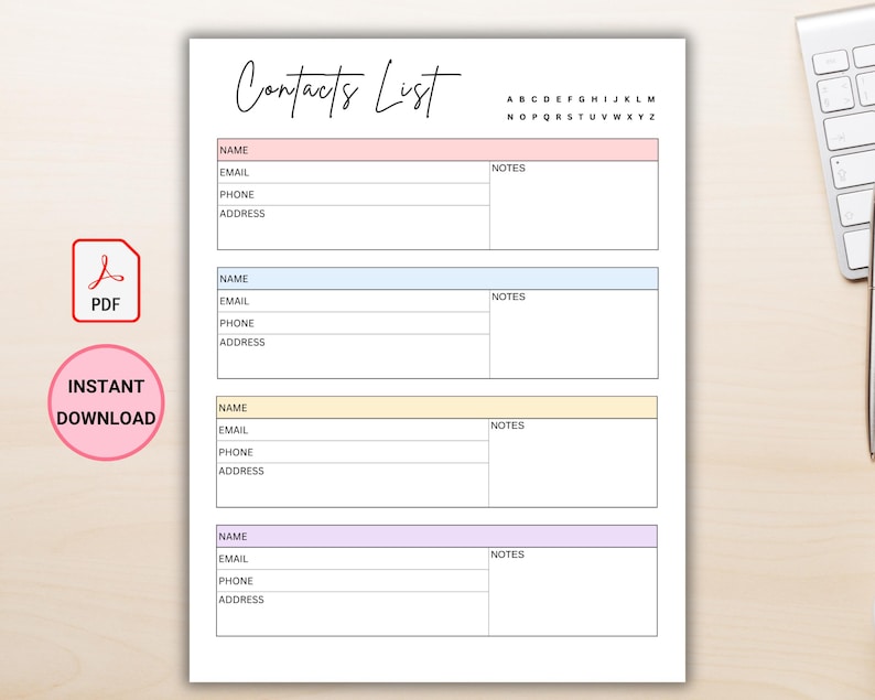Printable Contact List, Address Book Printable, Client Contact ...