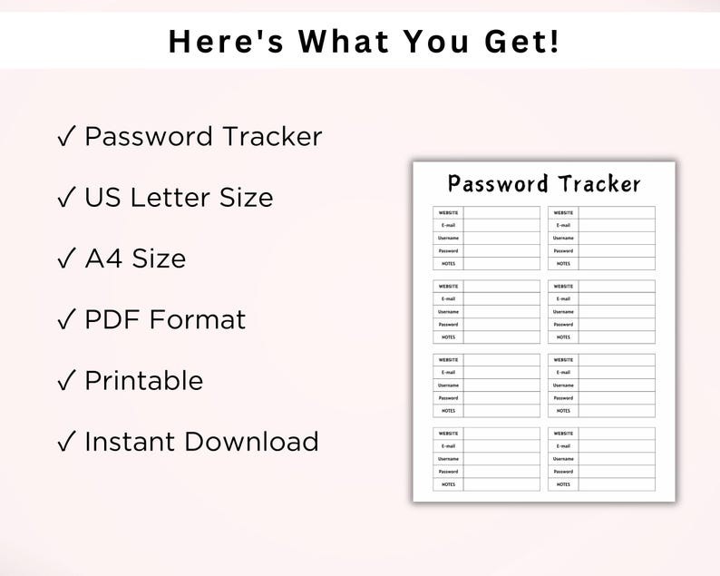 Simple Password Tracker Printable PDF, Password Log, Address Book, Password Keeper Sheet ...