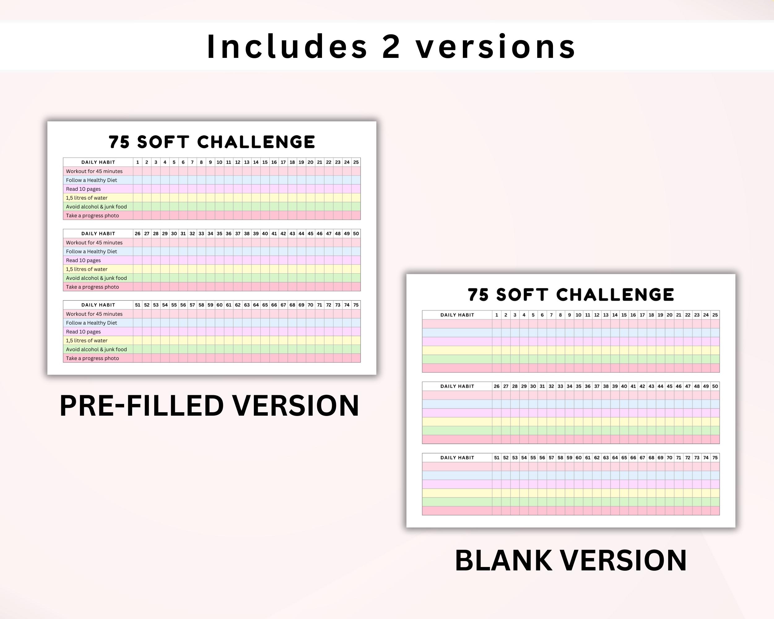 PRINTABLE 75 Soft Challenge Tracker. Daily 75 Soft Challenge Journal ...