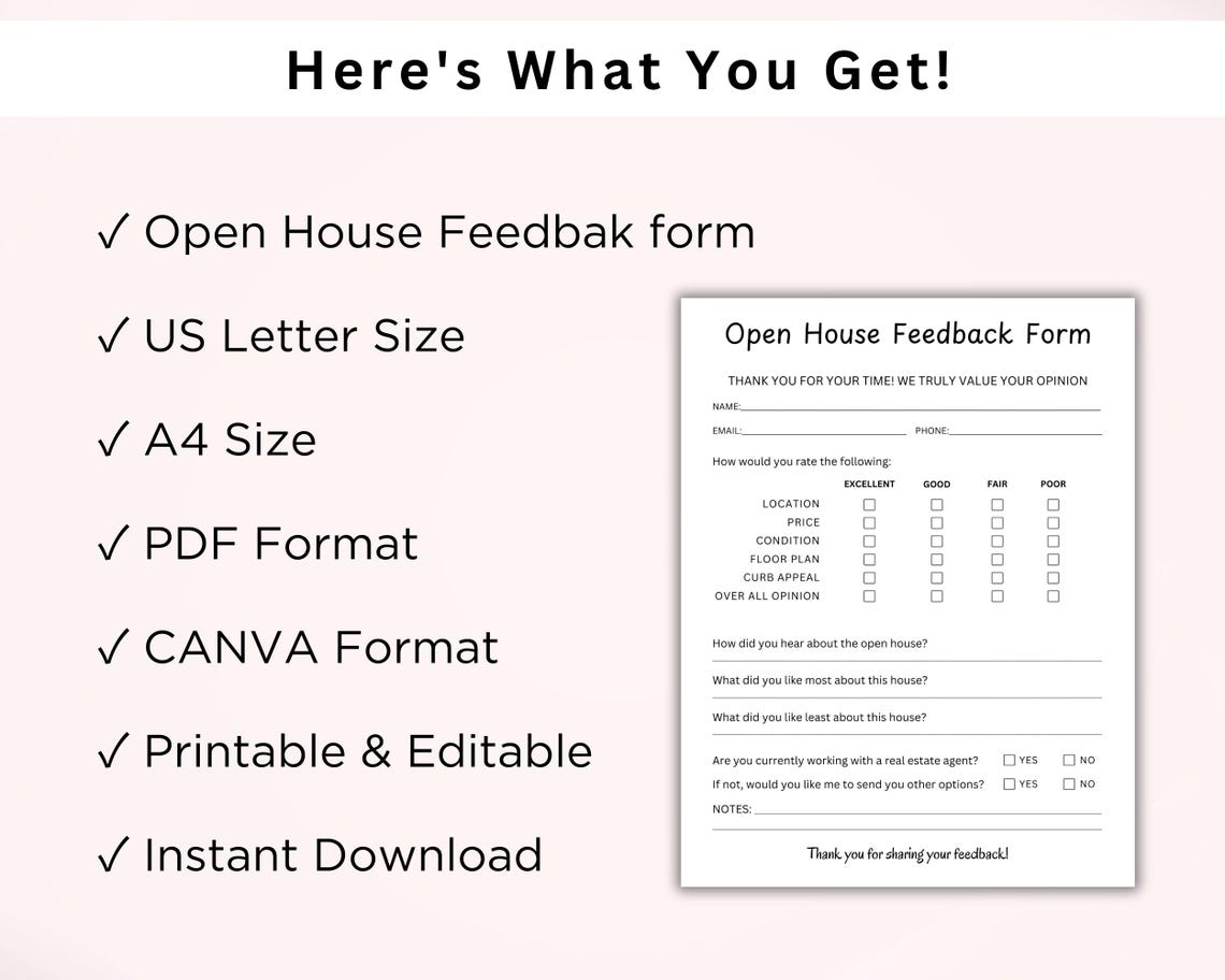 Printable Open House Feedback Form. Real Estate Agent Open House ...