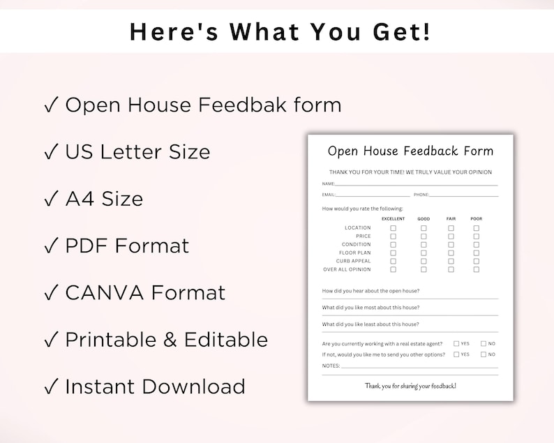 Printable Open House Feedback Form. Real Estate Agent Open House ...