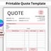 Quote Template. Quote Form. Job Quote. Job Proposal. Small Business ...