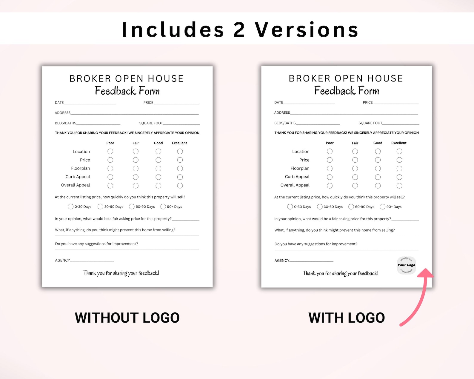 EDITABLE Broker Open House Feedback Form. Printable Real Estate Agent ...