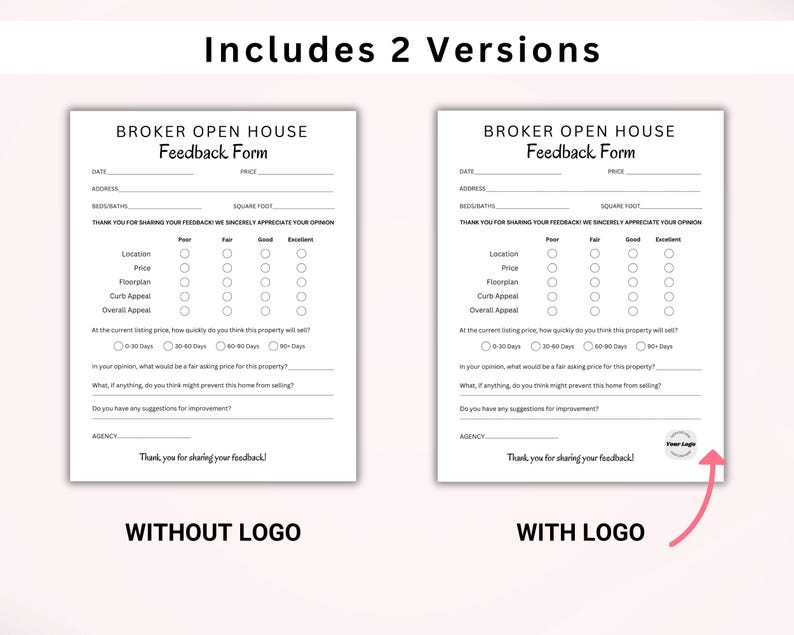 EDITABLE Broker Open House Feedback Form. Printable Real Estate Agent ...