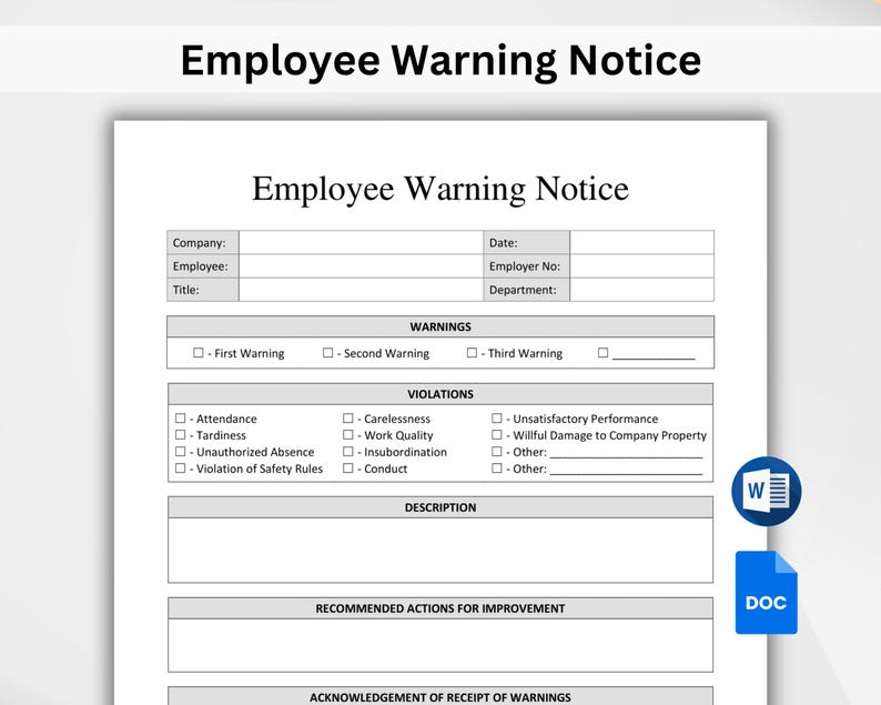 PRINTABLE Employee Warning Notice. Employee Write Up. Employee ...
