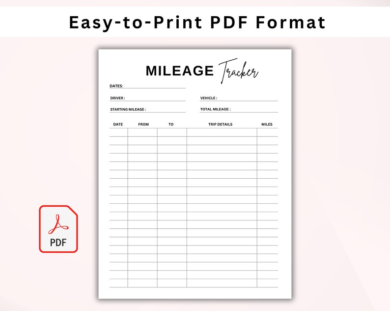 Mileage Log Printable. Mileage Tracker. Vehicle Miles Travelled Tracker ...
