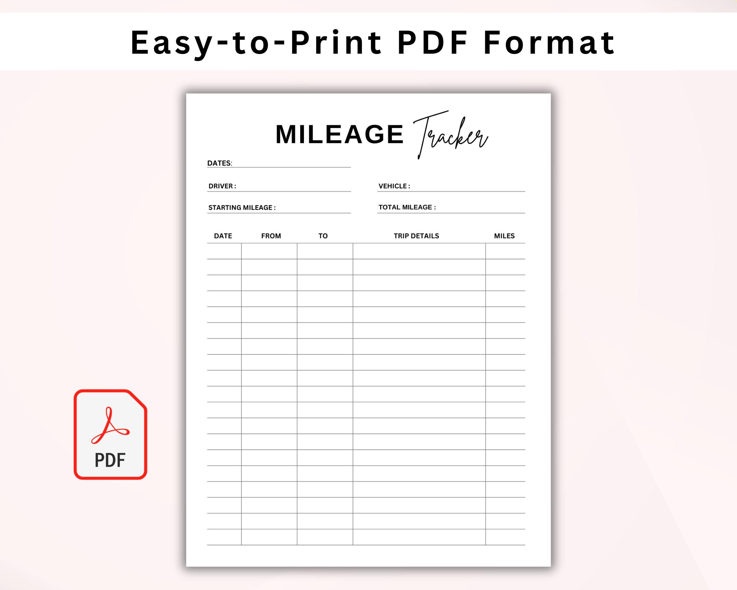 Mileage Log Printable. Mileage Tracker. Vehicle Miles Travelled Tracker ...