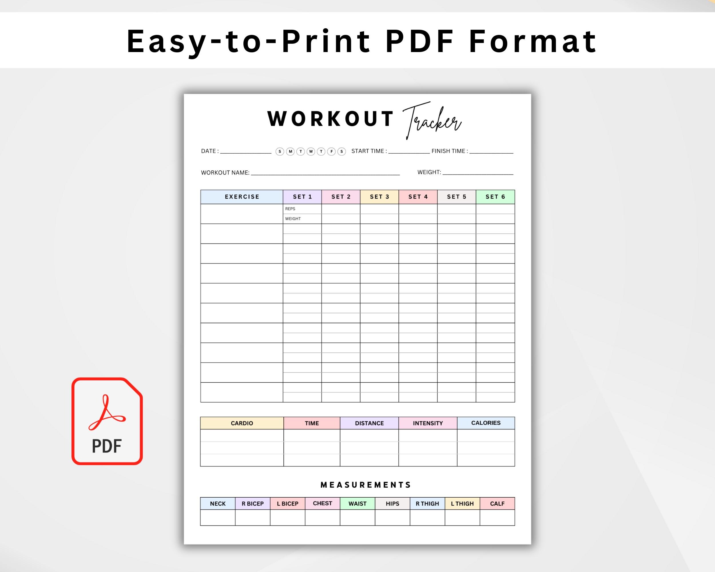 Printable Workout Tracker & Fitness Log, Daily Exercise Journal, Gym ...
