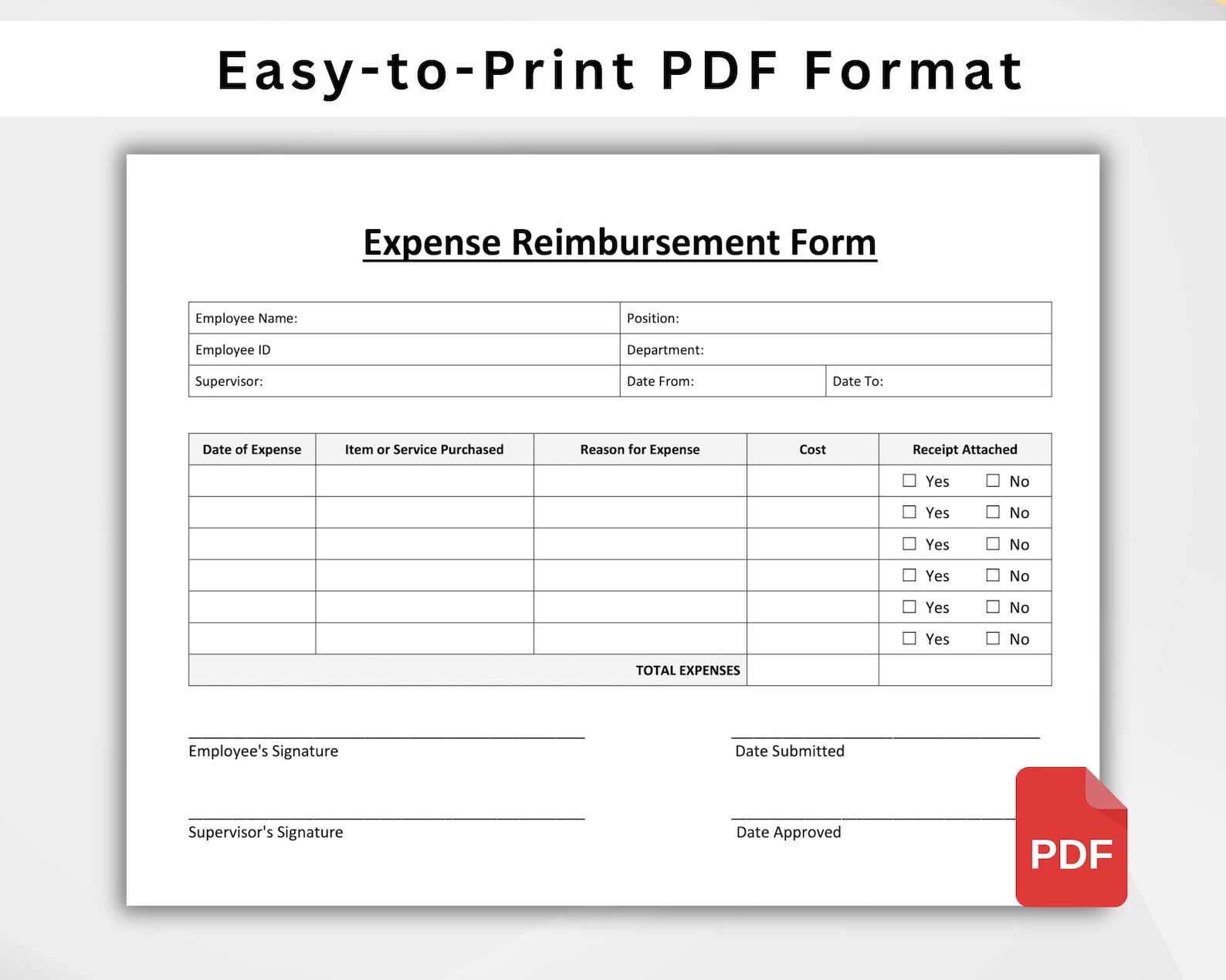 Employee Expense Reporting Template. Expense Report Form. HR Templates ...