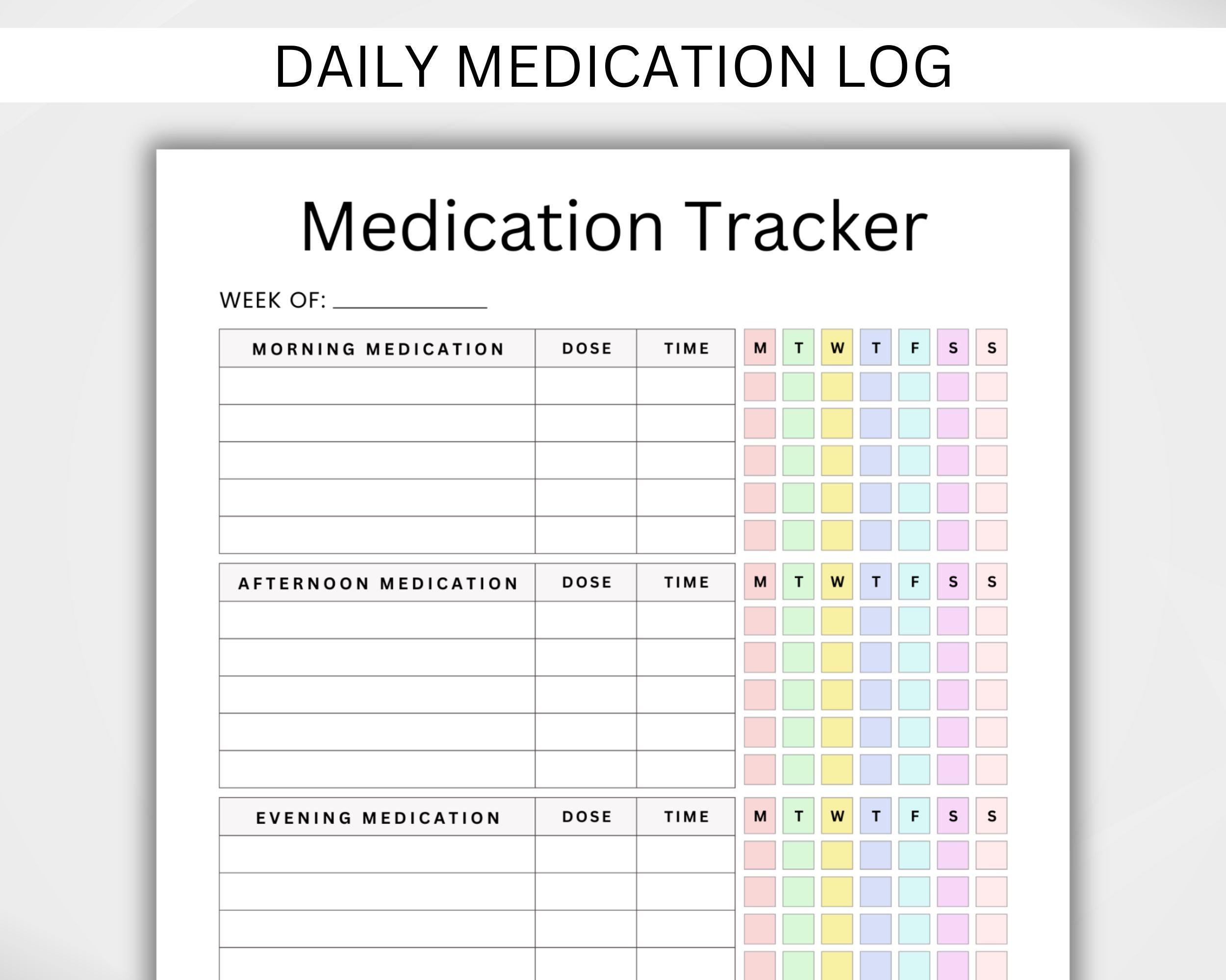 Daily Medication Tracker. Medication Log. Printable Medicine Log for ...
