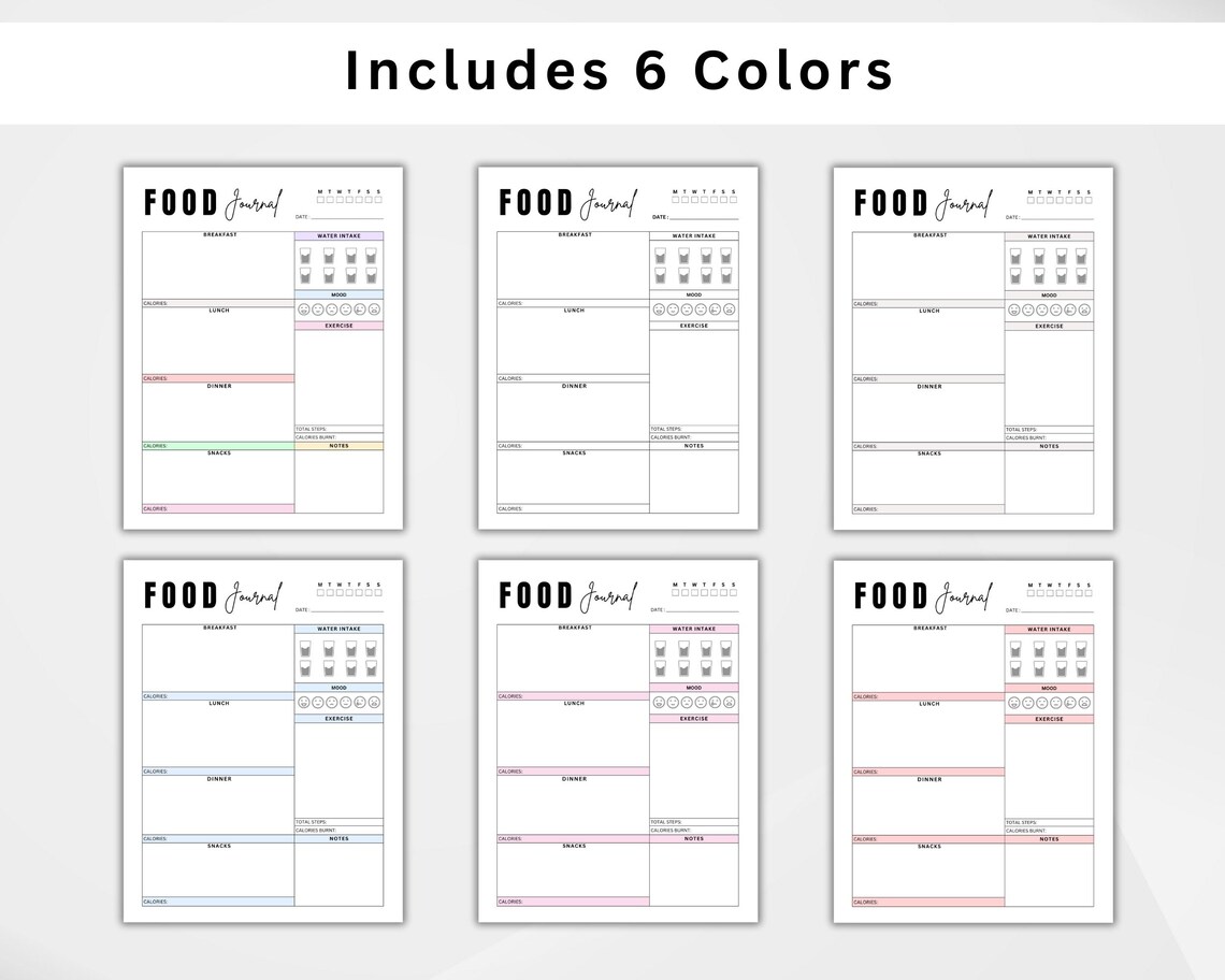 Daily Food Diary Printable. Food Journal. Calorie Tracker. Calorie ...