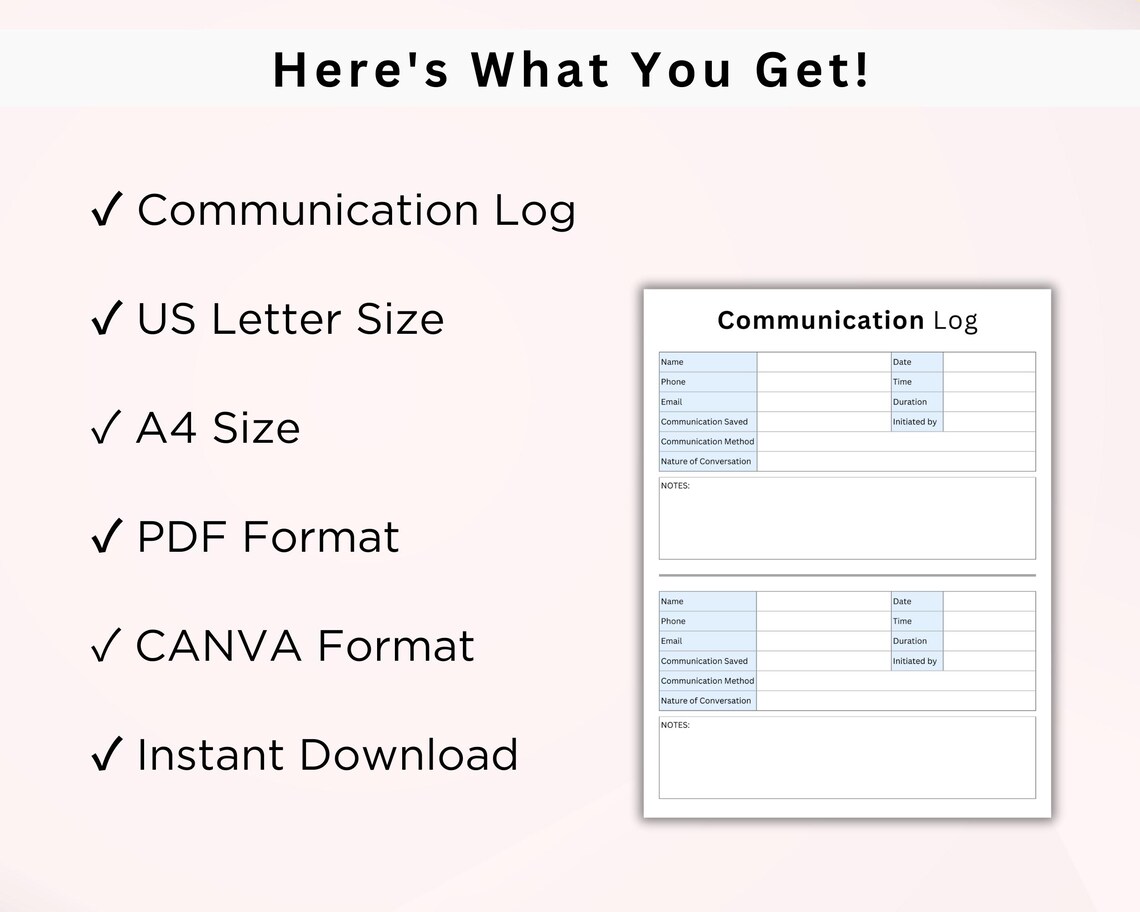 Parent Communication Log Template, Editable Call Log Tracker for ...