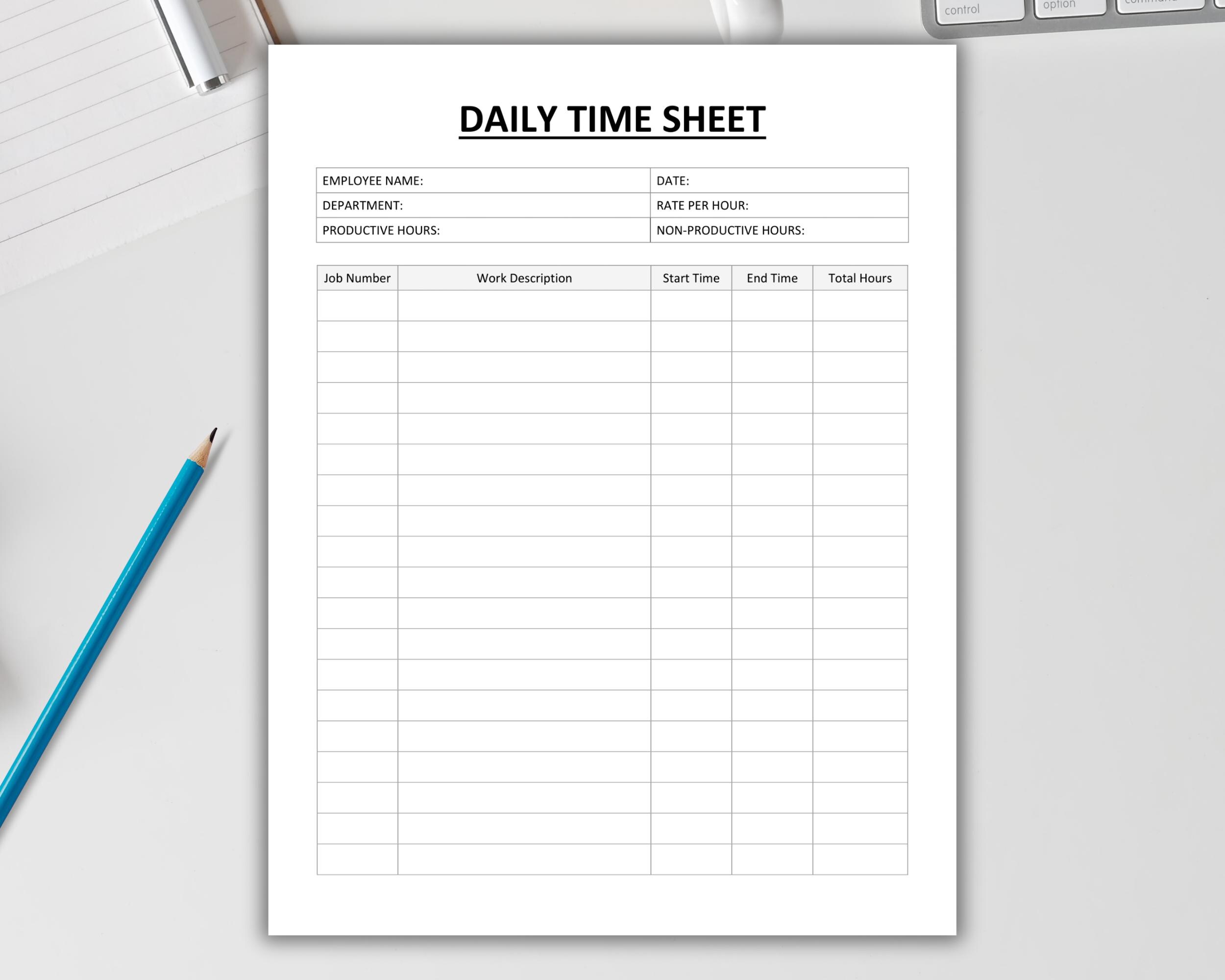 Employee Timesheet: Printable Work Hours Log (PDF Template, Instant ...