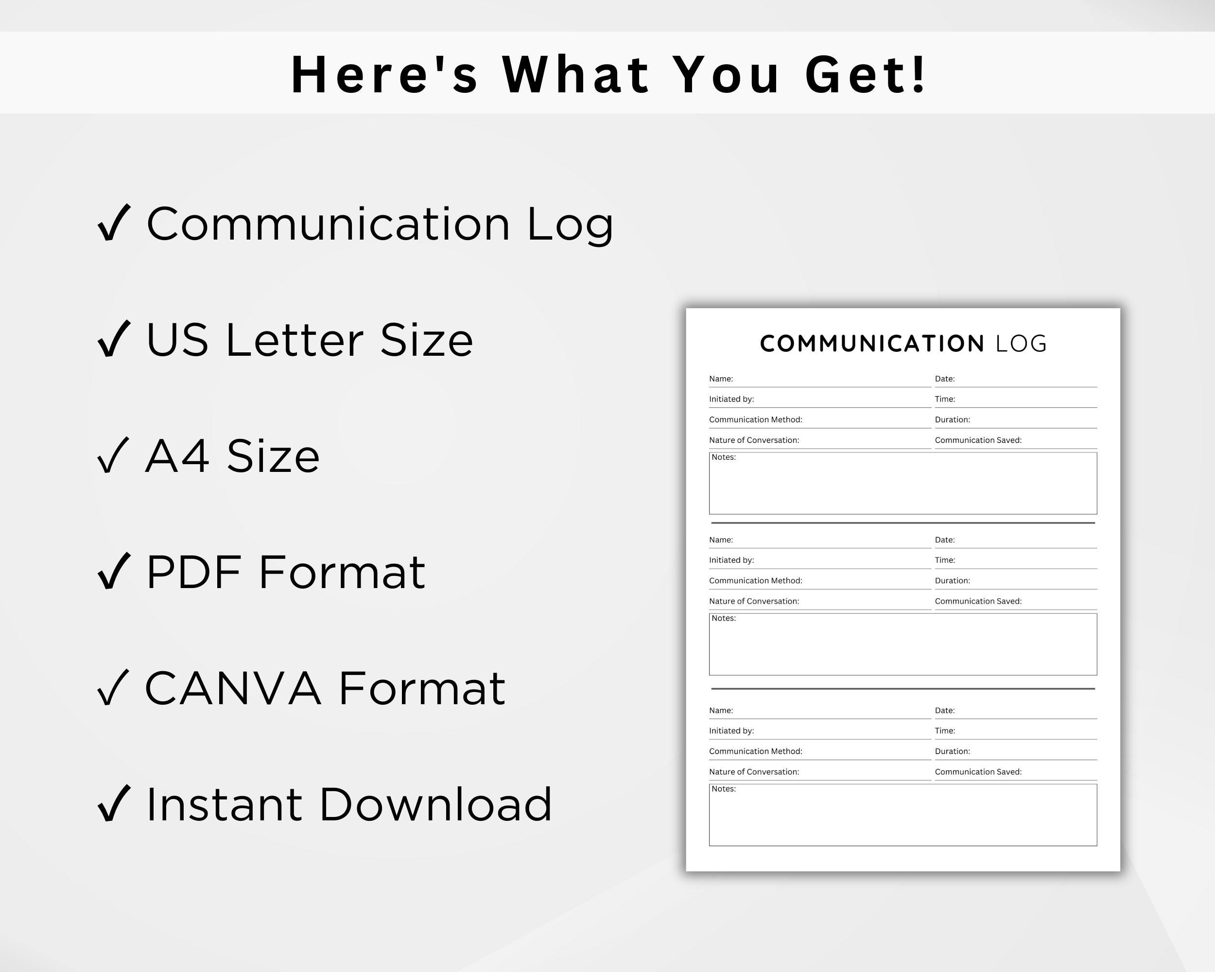 Printable Communication Log. Call Tracker PDF. Phone Call Log Small ...