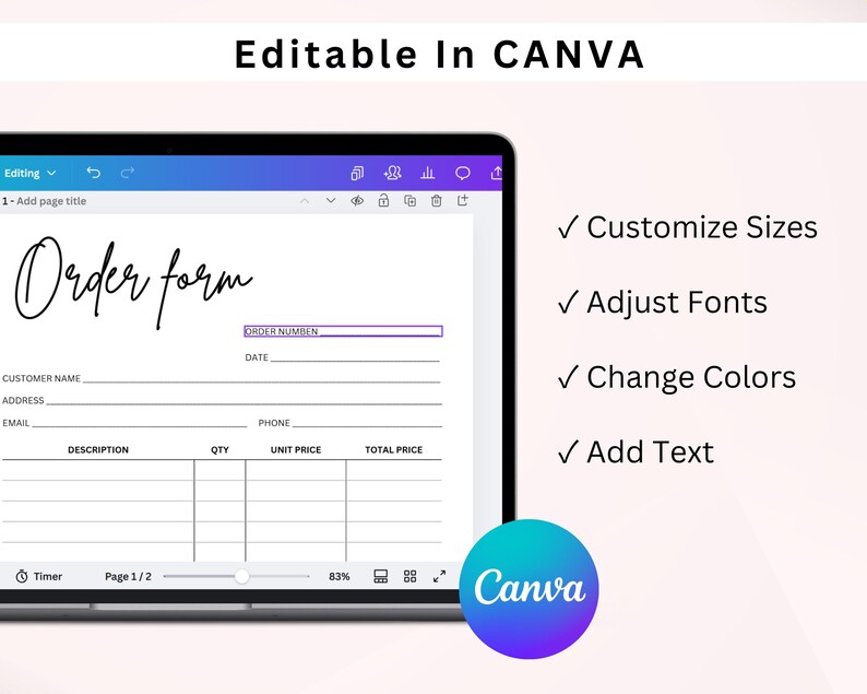 EDITABLE Order Form Template. Custom Order Form. Crafters Order Form ...
