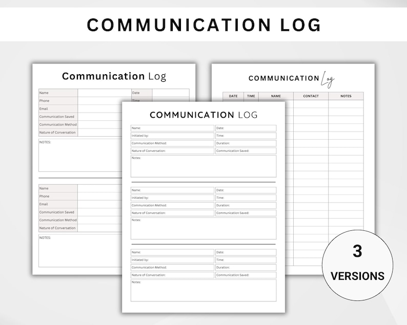 Printable Communication Log, Parent Communication Record, Call Log ...