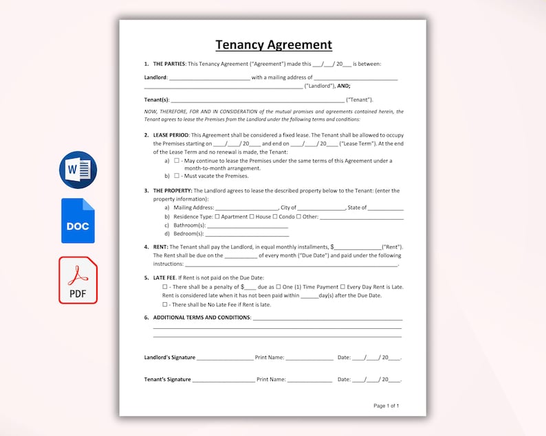 Printable Tenancy Agreement. Rental Agreement. Simple Tenancy Agreement ...