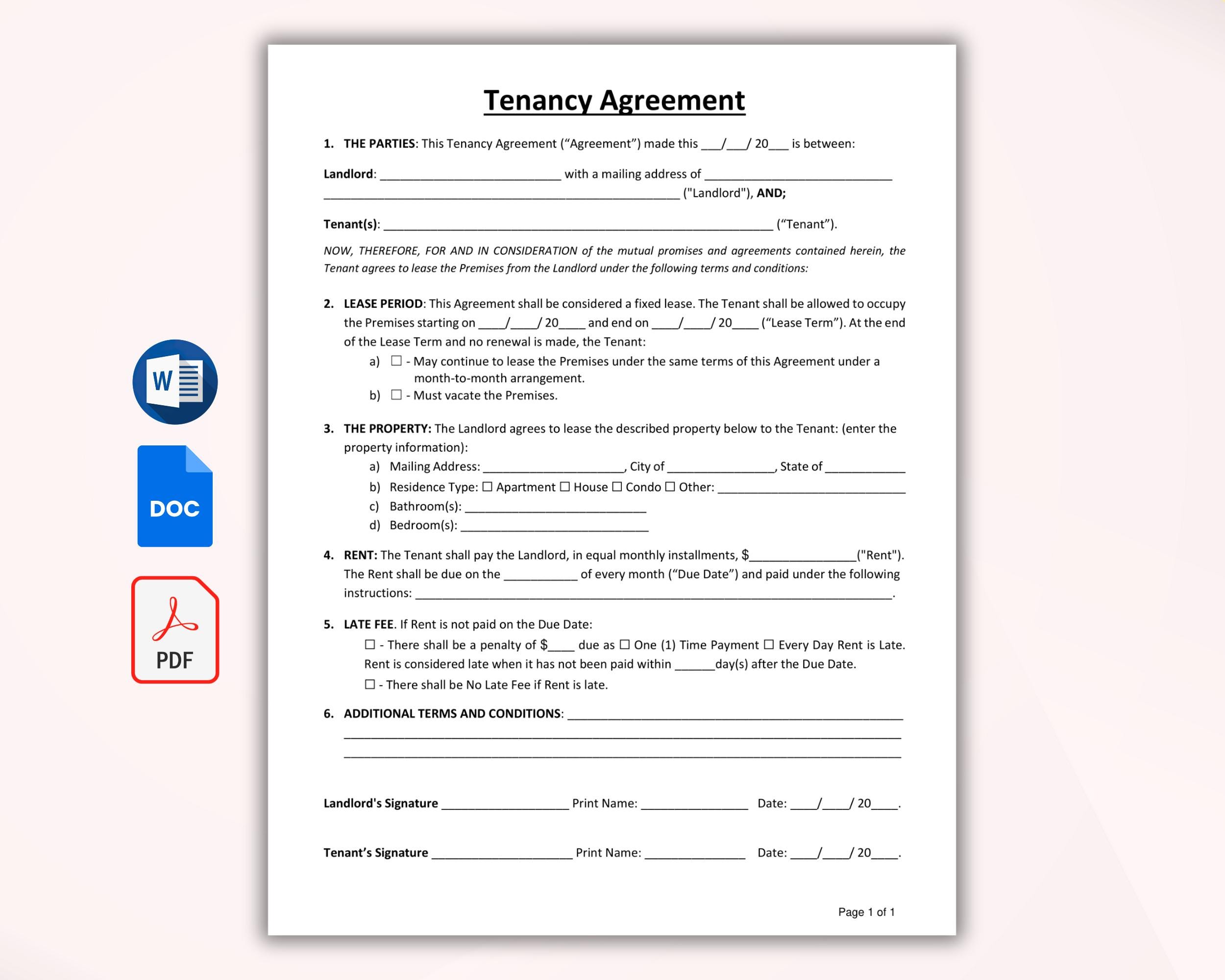 Printable Tenancy Agreement. Rental Agreement. Simple Tenancy Agreement ...
