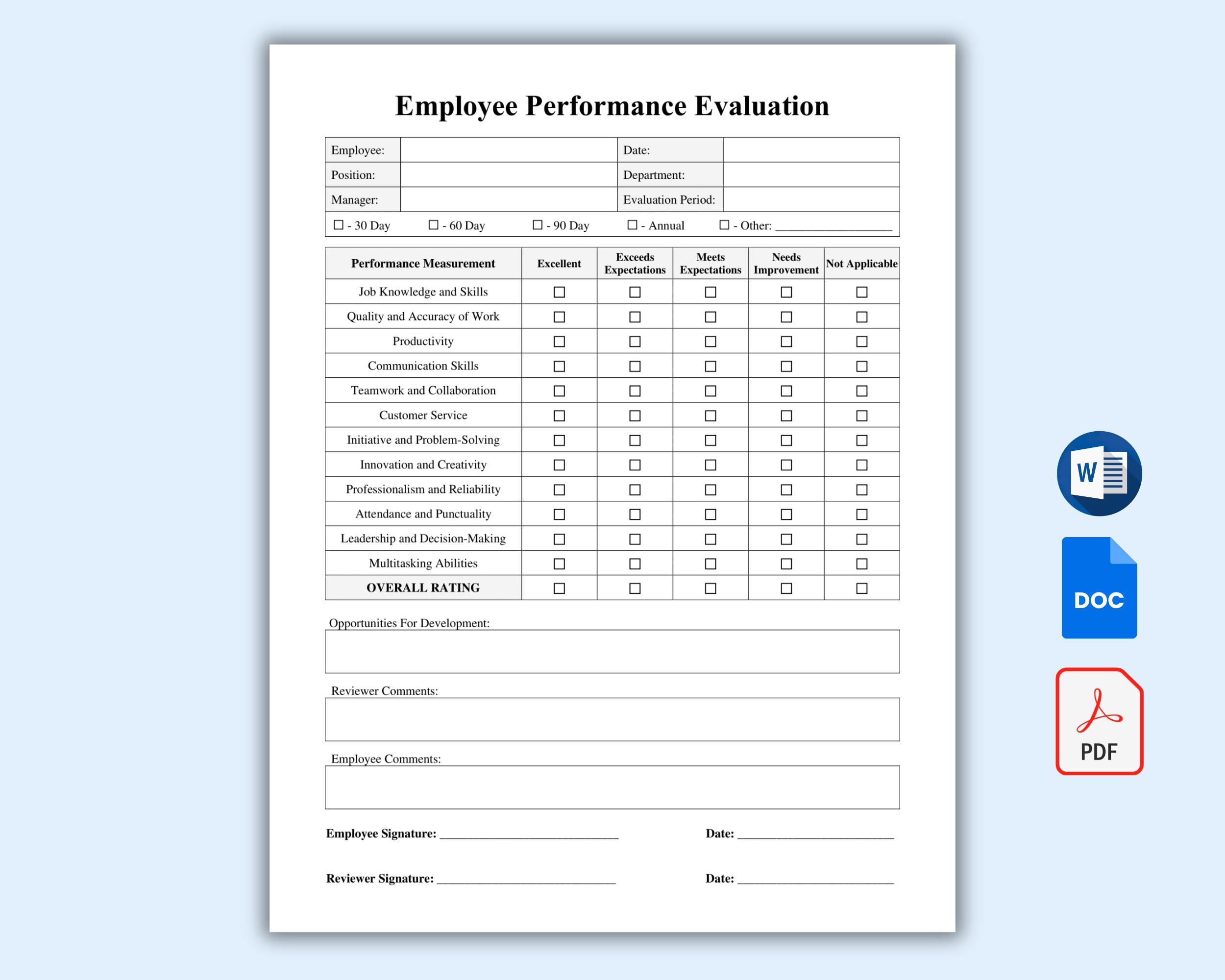 Employee Performance Evaluation Template. Employee Performance Review ...