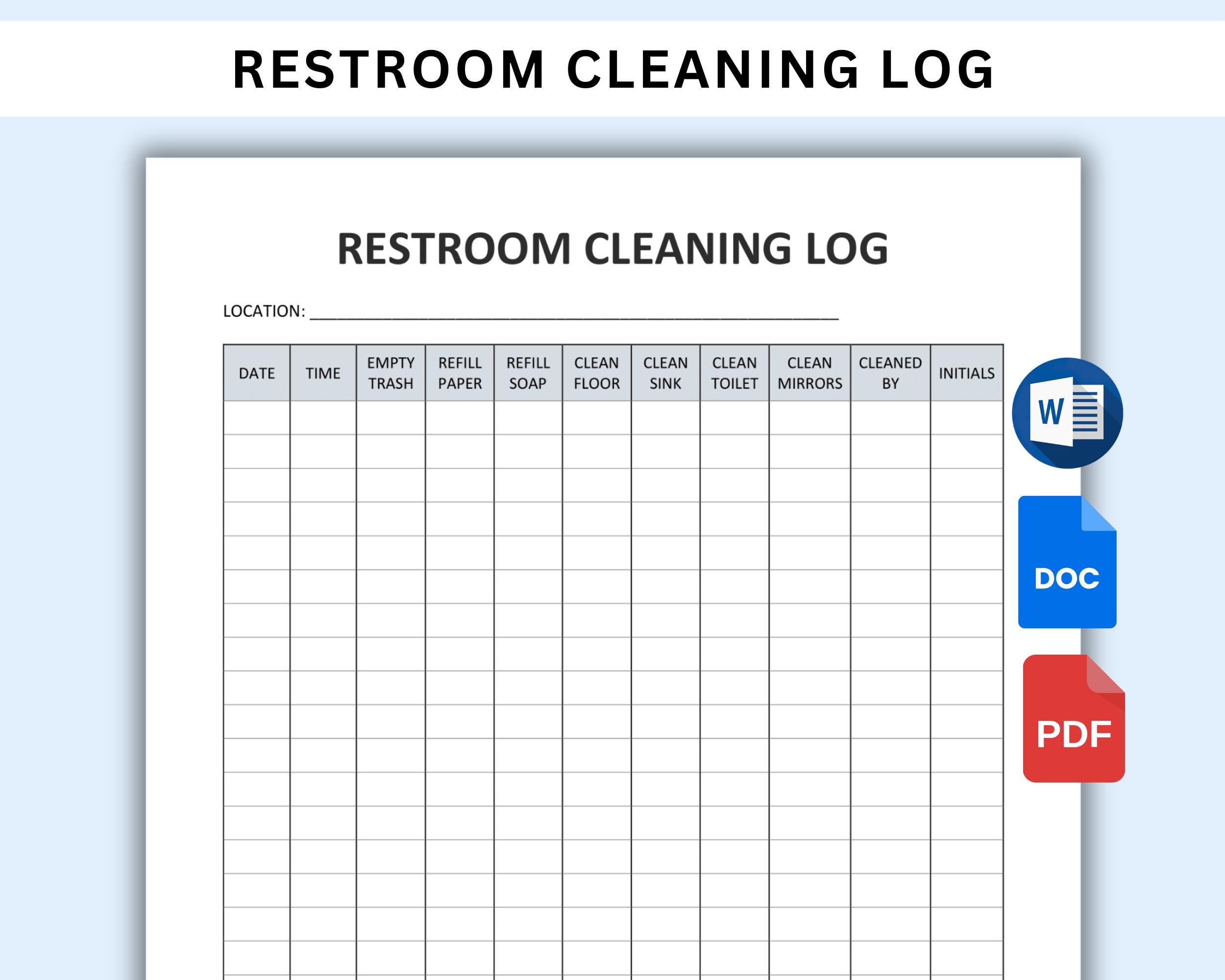 Restroom Cleaning Log. Small Business Cleaning Checklist. Bathroom ...