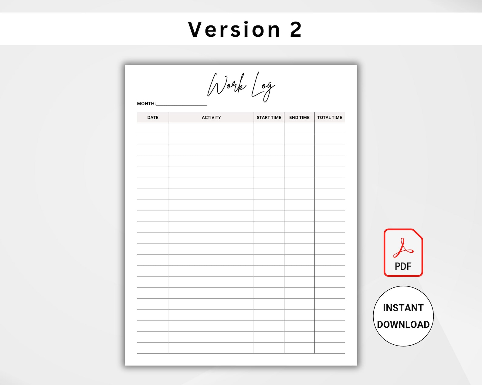 Work Log Printable | Daily Task & Time Tracker | Employee Timesheet ...