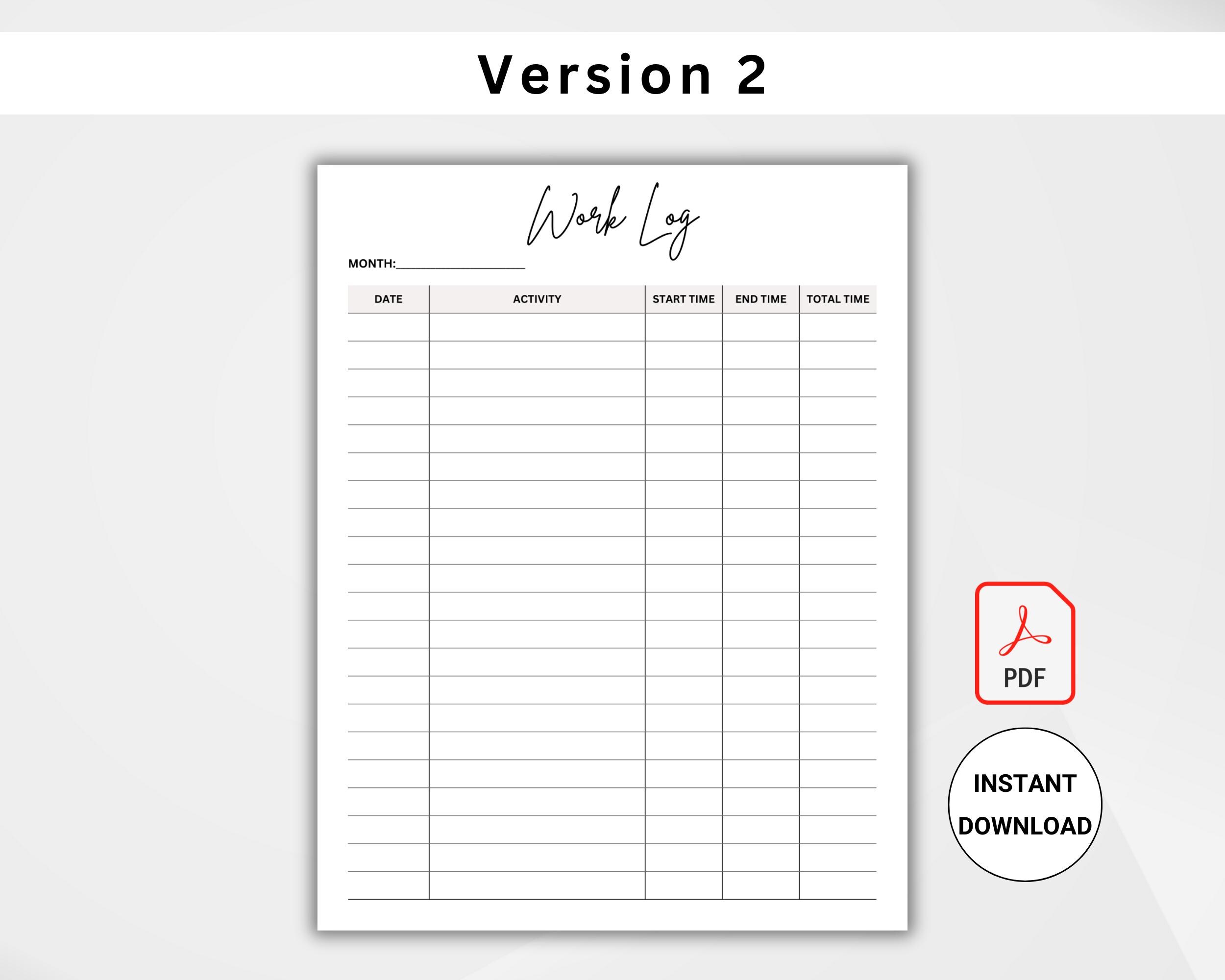 Work Log Printable | Daily Task & Time Tracker | Employee Timesheet ...