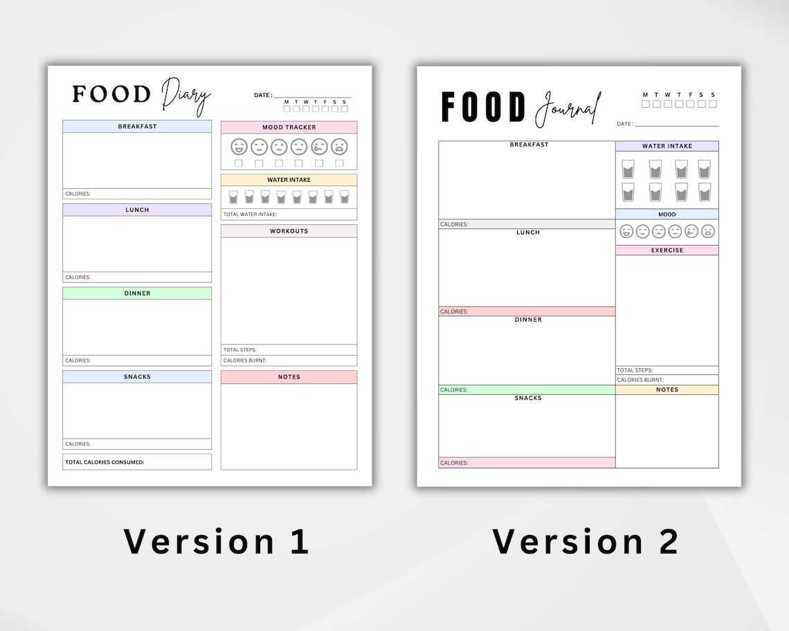 10 Food Diary. Daily Food Journal. Calorie Tracker. Daily Calorie ...